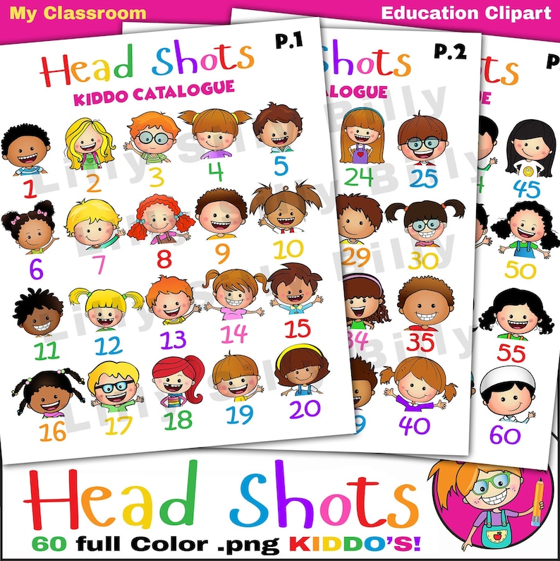 Head Shots 60 X 1.5 Inch Cropped Character Clipart. lilly - Etsy