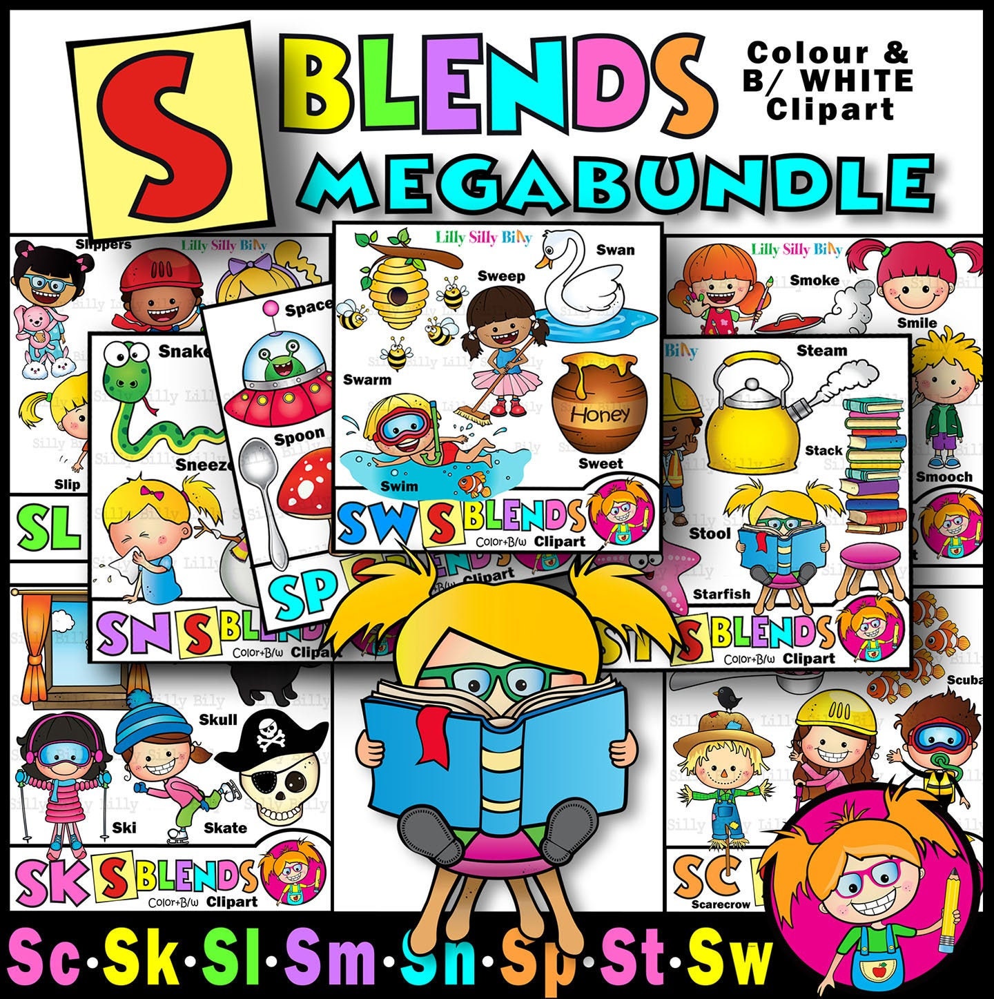 S Blends 8 Set Phonics Clipart BUNDLE. Illustrated Words - Etsy UK