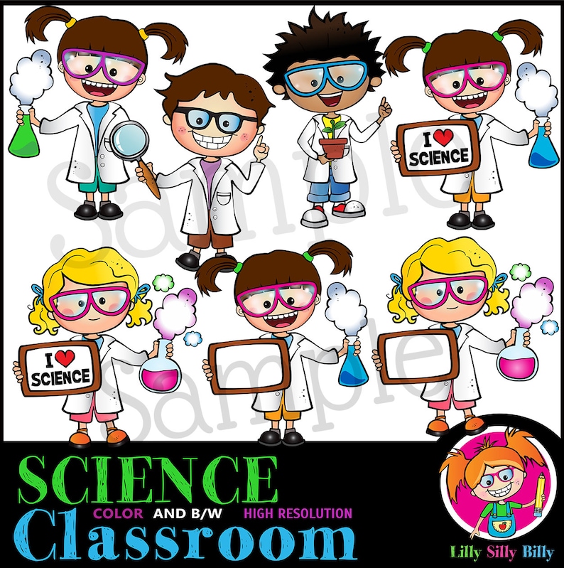 Science Classroom Clipart of Kids Learning Science Cute - Etsy