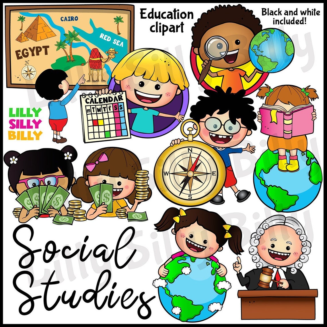SOCIAL STUDIES. Clipart in Color & Black/white. lilly Silly - Etsy