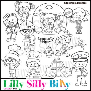 Community Helpers PLUS* - BLACK and WHITE/ and Full Color Clipart ...