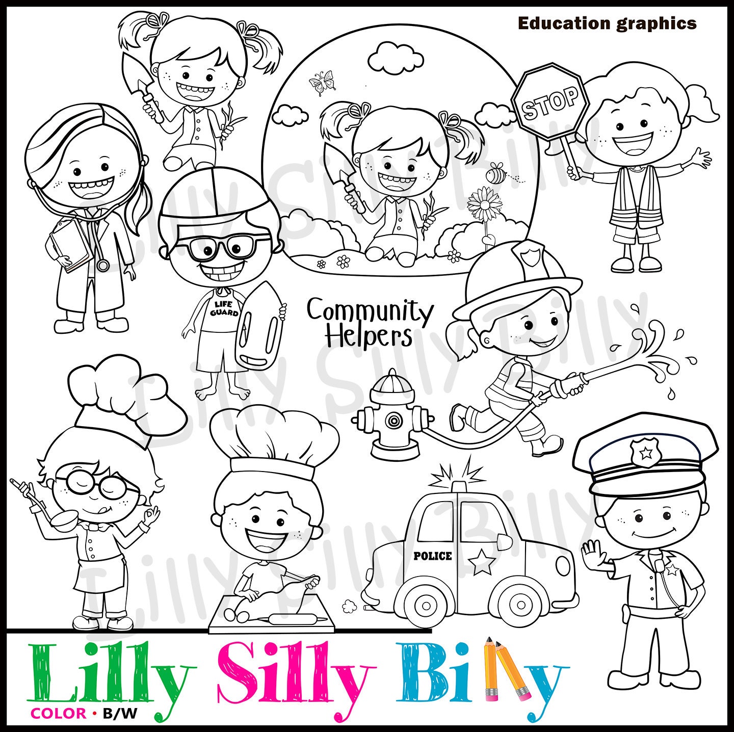 Community Helpers Clip Art Black And White