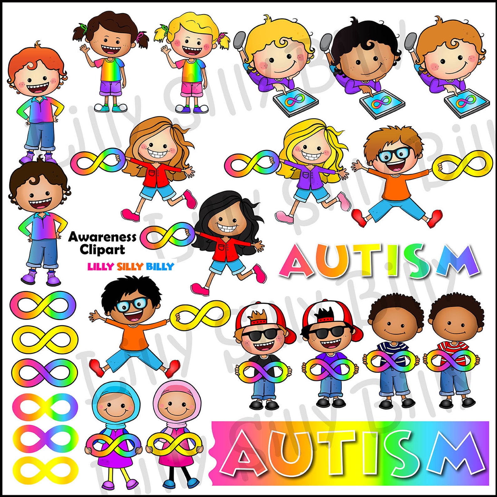 Autism Awareness Clipart in Black & White/ Full Color. Small - Etsy