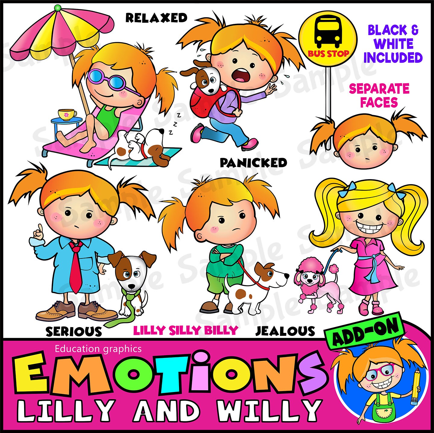 Emotions Clipart Lilly and Willy 2. Super Sweet Digital - Etsy