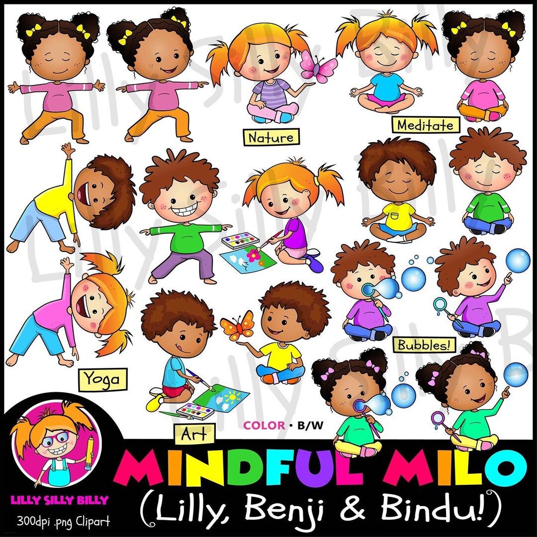 Mindful Milo (lilly, Benji and Bindu). Clip Art Collection. Full Color ...
