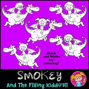 Smokey the Dragon 2. Education Clipart, Black and White & COLOR, Small ...