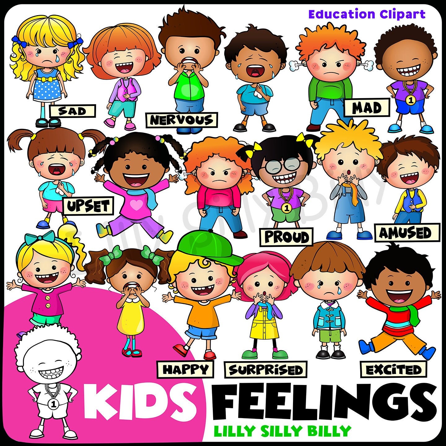 Kids Feelings, Clipart Super Sweet Digital Images for Small Commercial ...