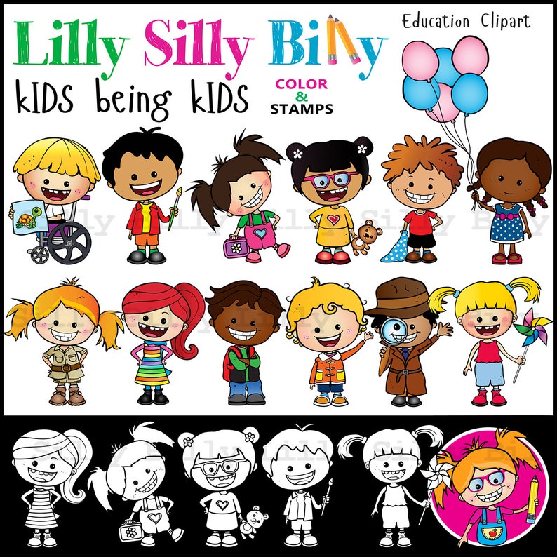 Happy Kids Being Kids BUNDLE Clipart for small commercial | Etsy