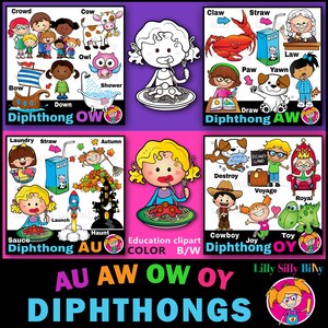 Diphthong BUNDLE. Phonics, 192 Clipart Images in Black and White Stamps ...