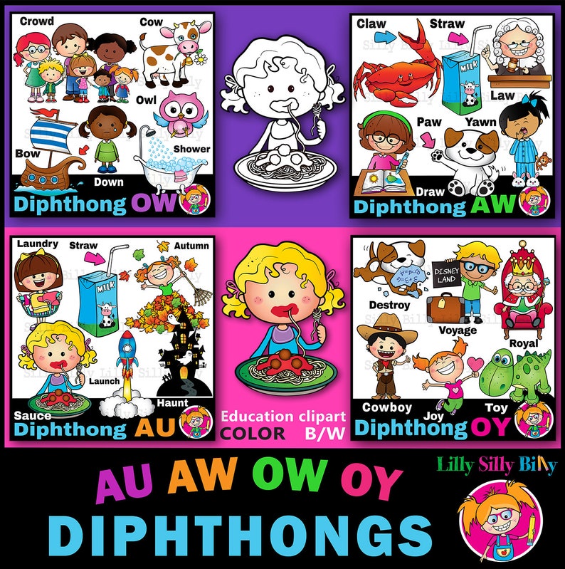 Diphthong BUNDLE. Phonics 192 Clipart Images in Black and | Etsy