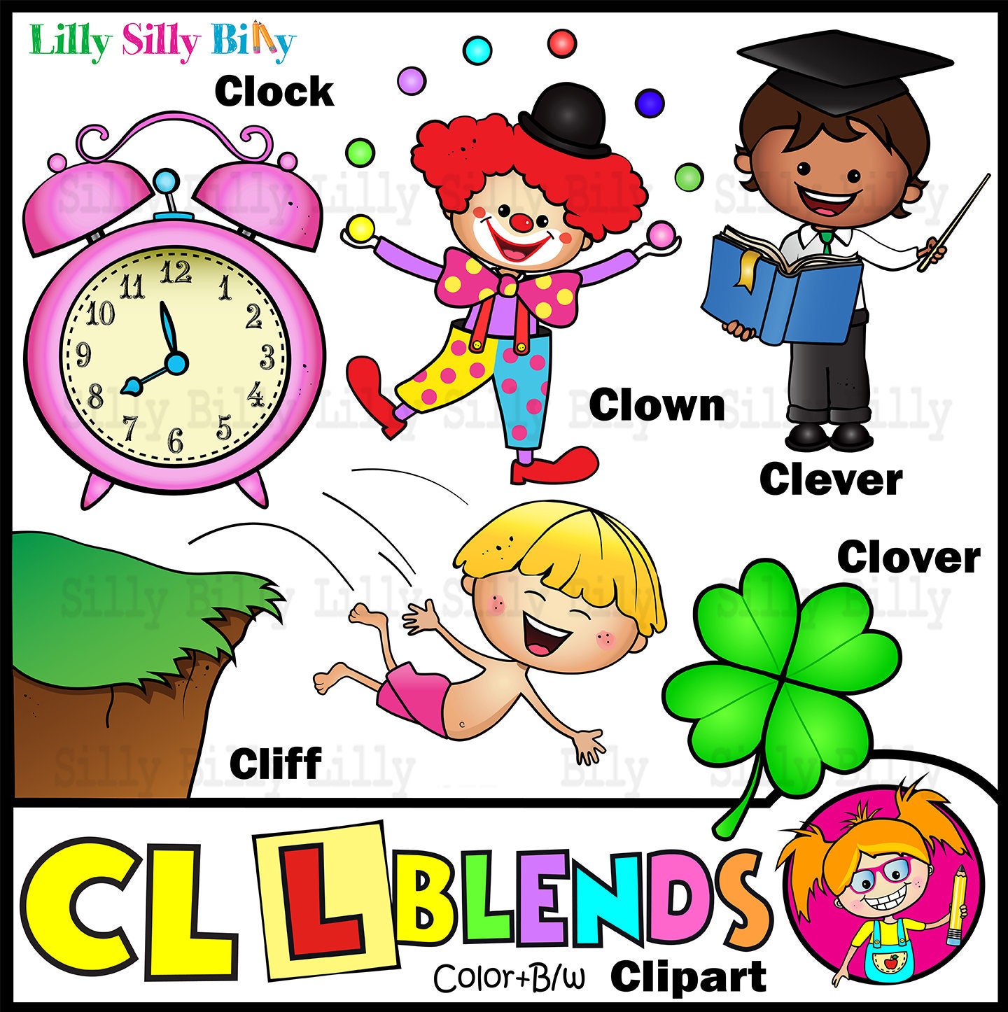 L Blends CL Black and White and Color Clipart. Phonics/ - Etsy UK