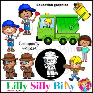 Community Helpers PLUS* - BLACK and WHITE/ and Full Color Clipart ...