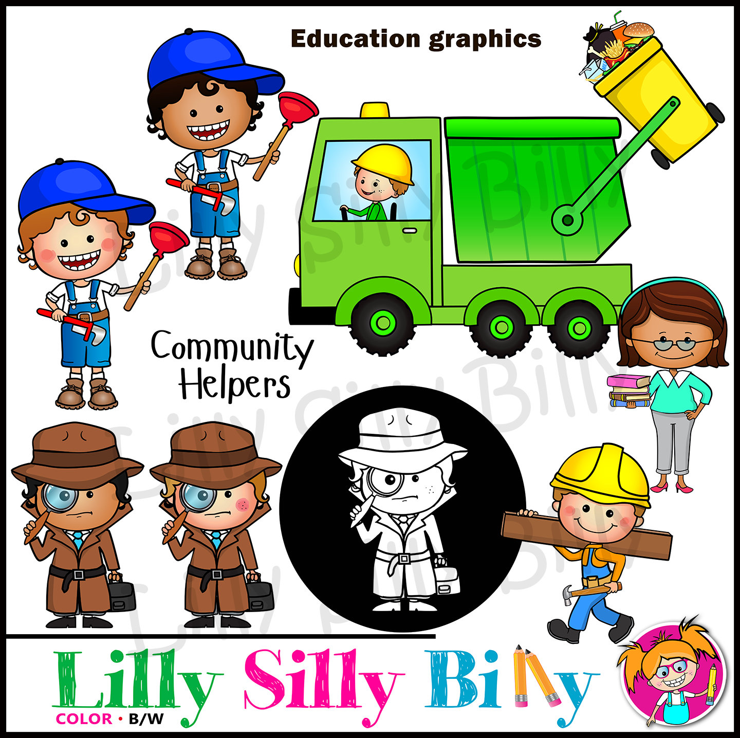 Community Helpers Clipart Black And White
