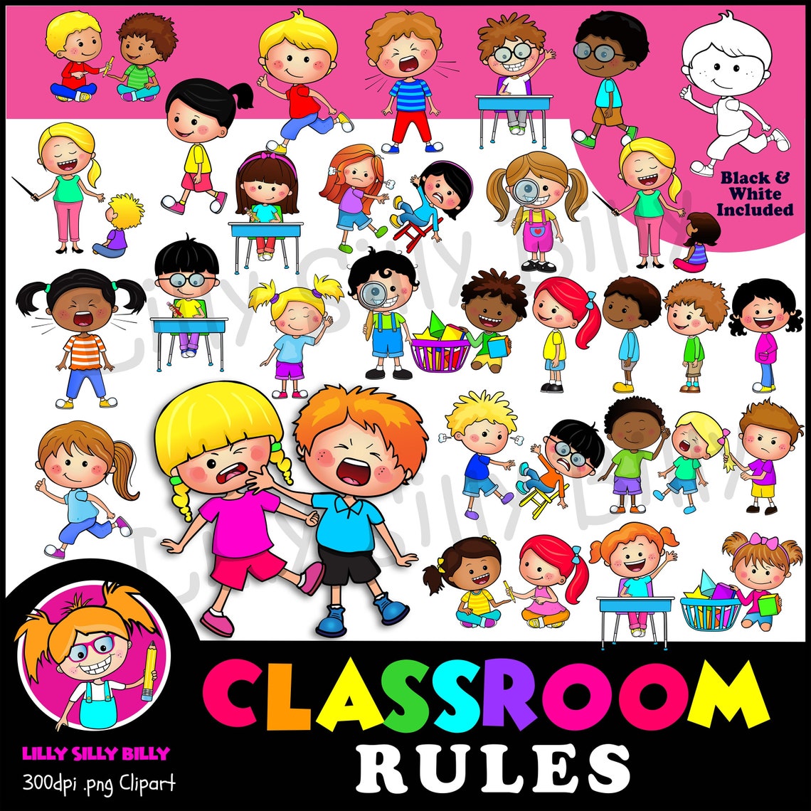 Classroom Rules, Variety Pack - 50 Images: Black and White and Color ...
