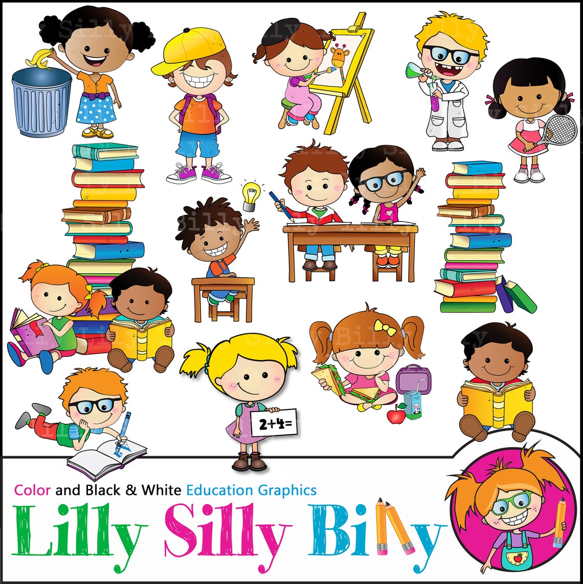 School Day Clipart Bundle Children Learning Spelling - Etsy