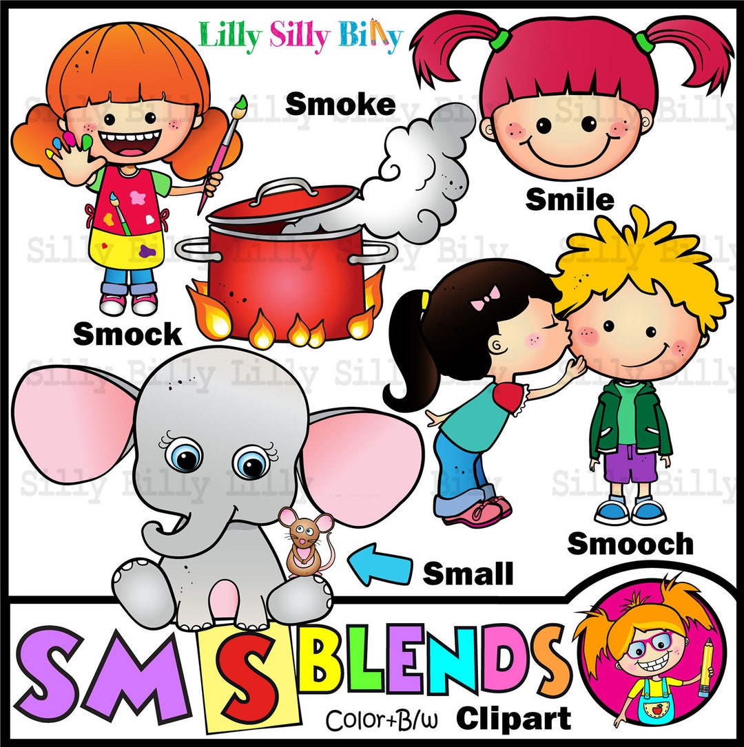 S Blends (sm), Black and White and Color Clipart. Word Illustrations ...