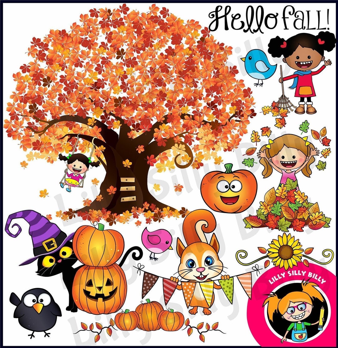 Hello Fall! - Clip Art Collection With 12" Fall Tree Image, and 'text ...