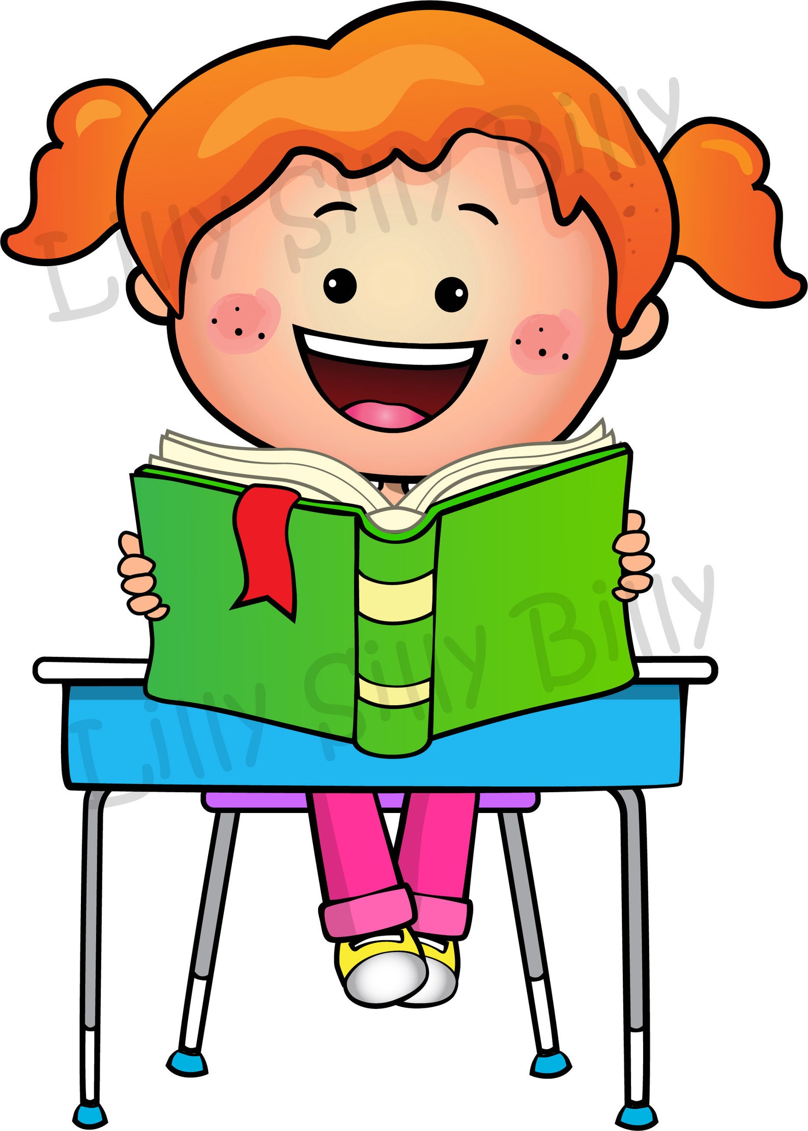 Reading Kids. Clipart in Color & Black/white. {lilly Silly Billy ...