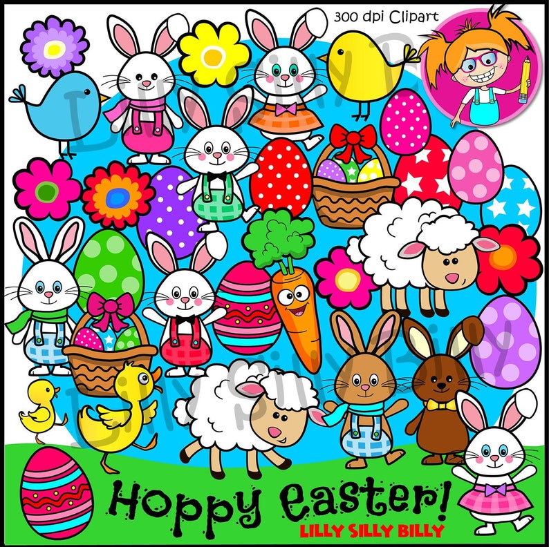 Hoppy Easter - Clipart in BLACK & WHITE/ Full Color. Small Commercial ...