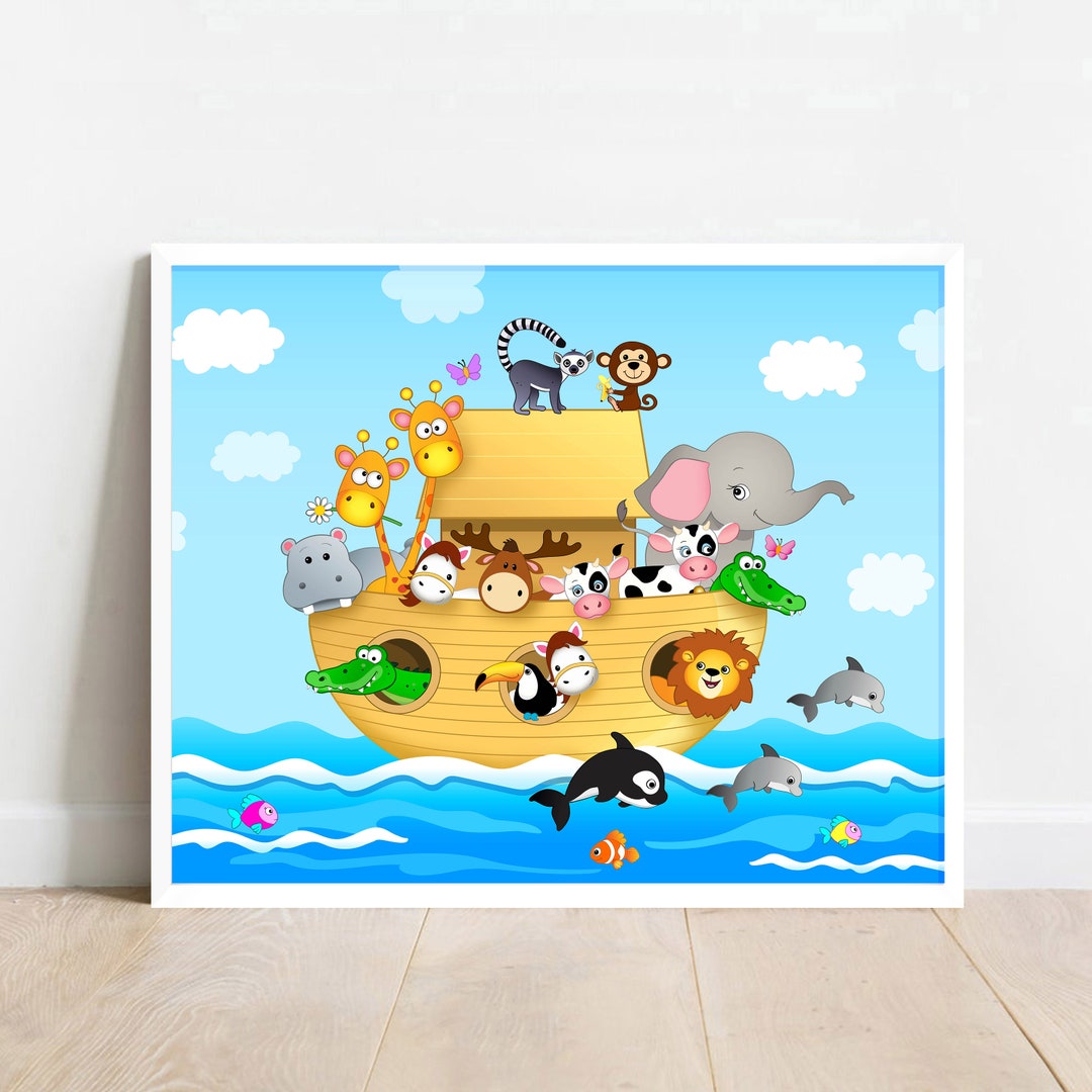 Noah's Ark- Wall Print, Printable. Vibrantly Colored Classroom Wall ...