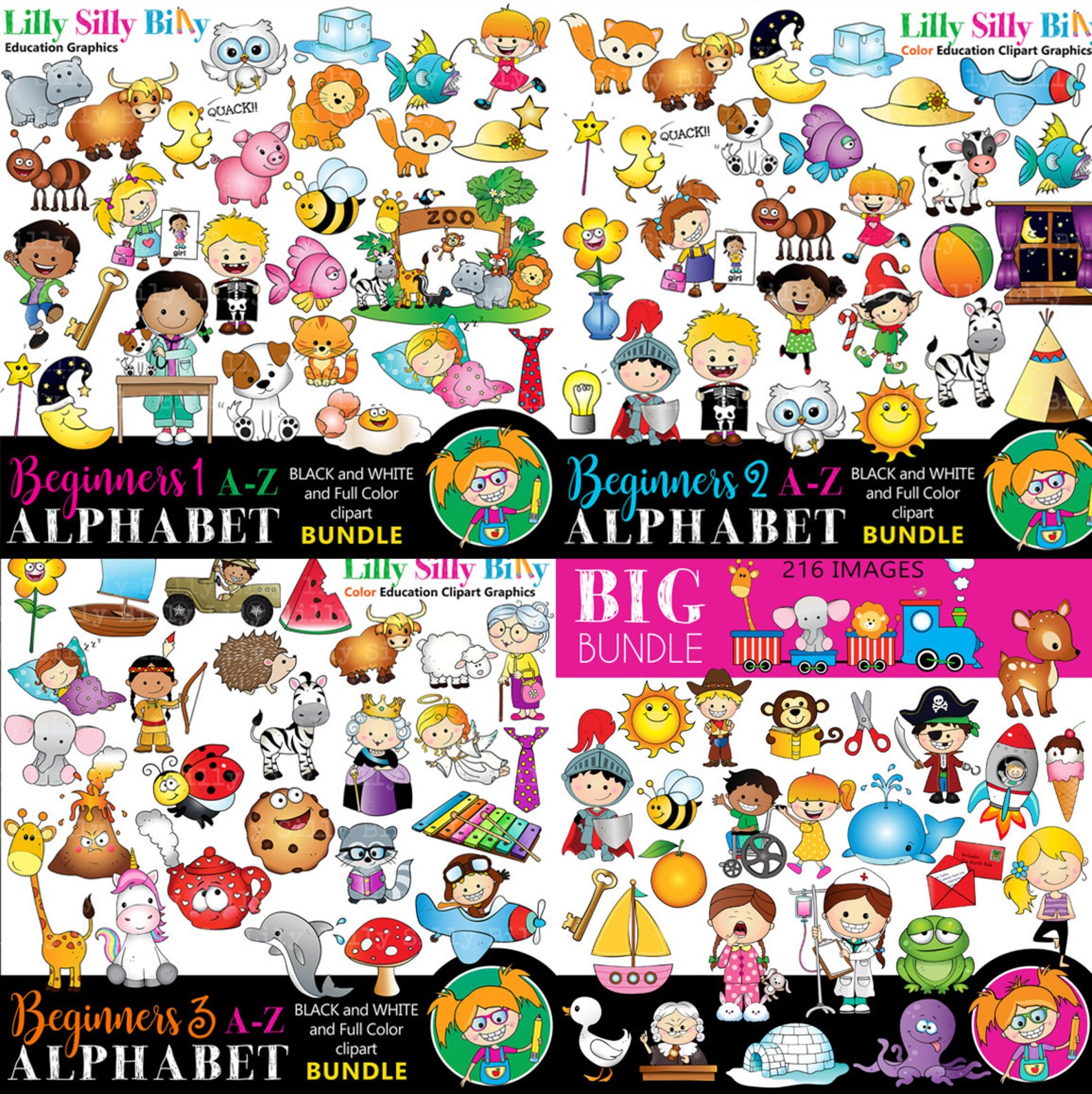 Alphabet BIG BUNDLE 216 Images: Black and White/ Color | Etsy