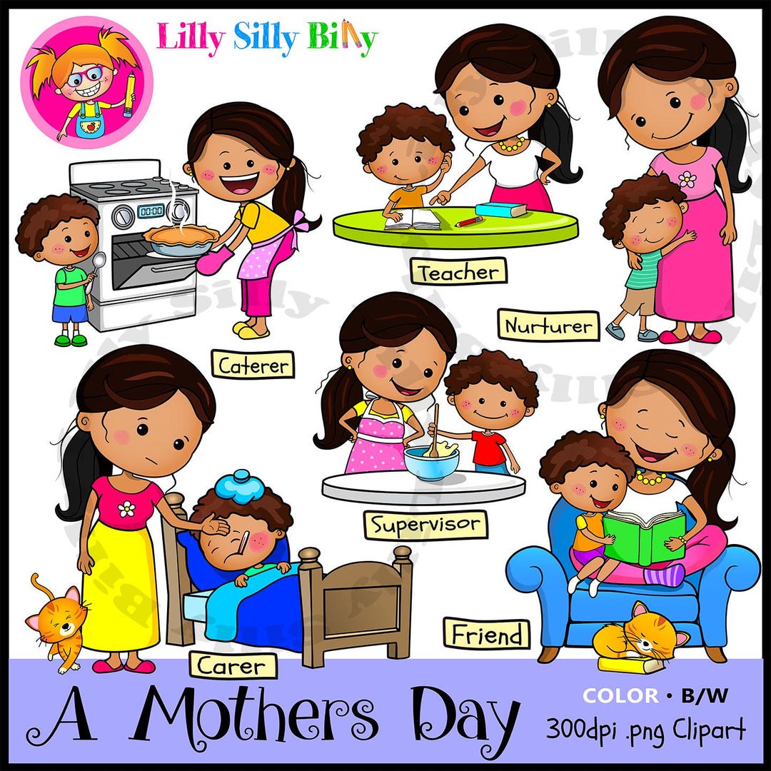 A Mothers Day - Clipart in BLACK & WHITE/ Full Color. Small Commercial ...