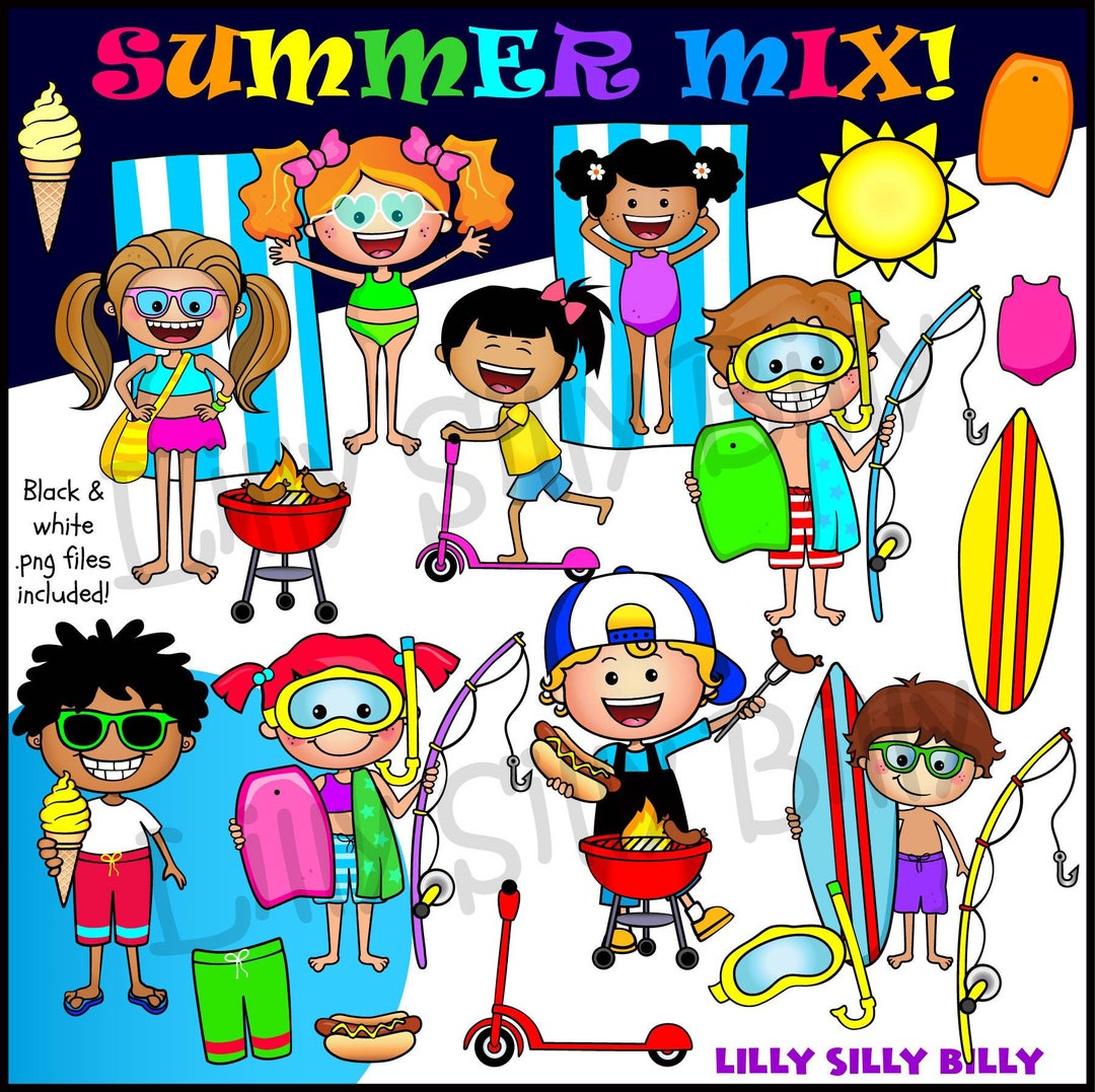 Summer Mix. Clipart, Black and White & COLOR, Small Commercial and ...