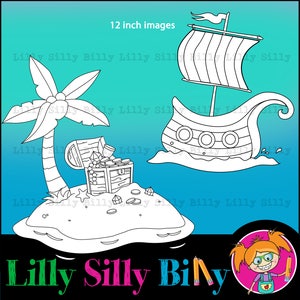 Pirate Treasures, Black and White & Color Clipart, Adventure, Pirates ...