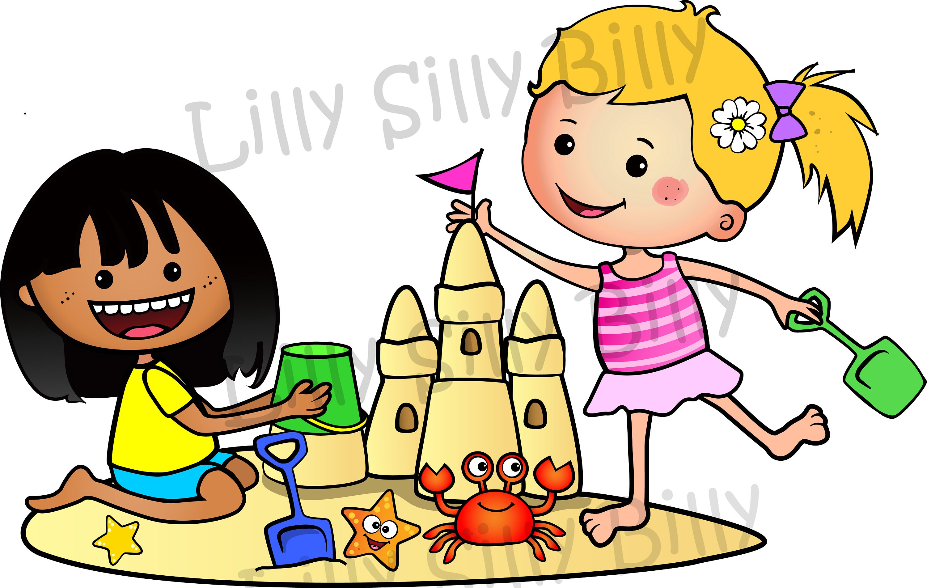 Beach Day Clipart Super Set in Color & Black/white. lilly - Etsy Australia