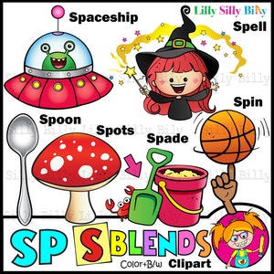 S Blends - 8 Set, Phonics, Clipart BUNDLE. Illustrated Words to Engage ...