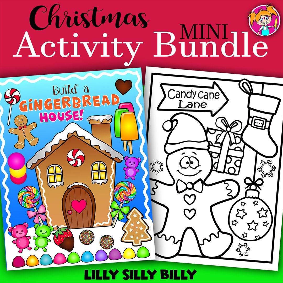 Cut and Paste Gingerbread House and Christmas Coloring - Activity Mini ...