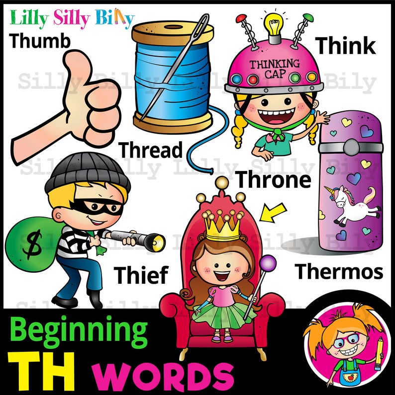 Beginning 'TH' Words B/W & Color Phonics Clipart for - Etsy