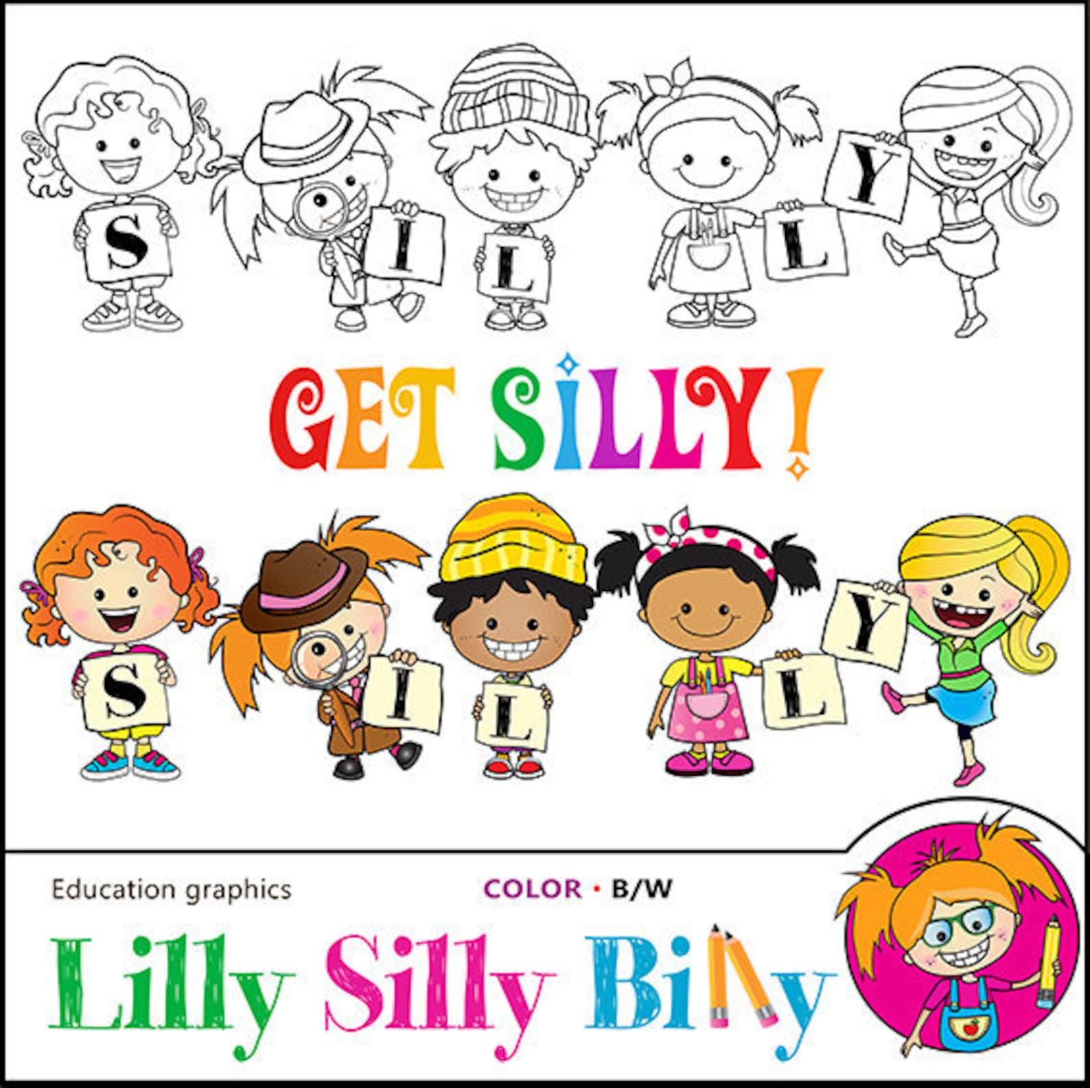 Silly Billies. SAMPLE PACK. Black & White and COLOR. Education Graphics ...