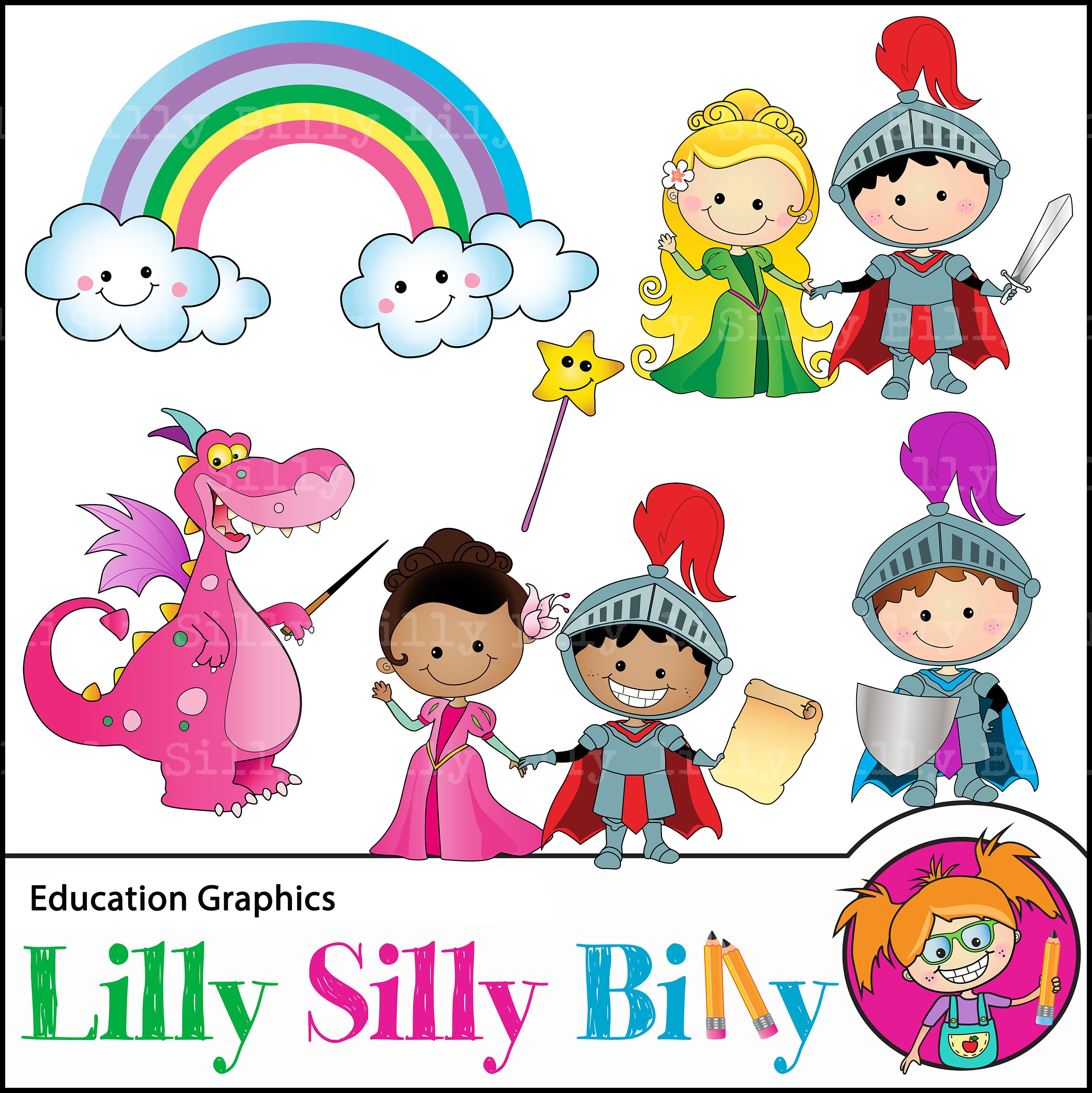 Fairy Tale and Unicorn Clip Art Graphics, Magical Unicorn and Dragons ...