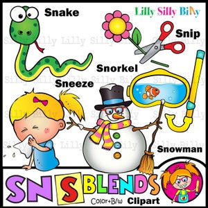 S Blends - 8 Set, Phonics, Clipart BUNDLE. Illustrated Words to Engage ...