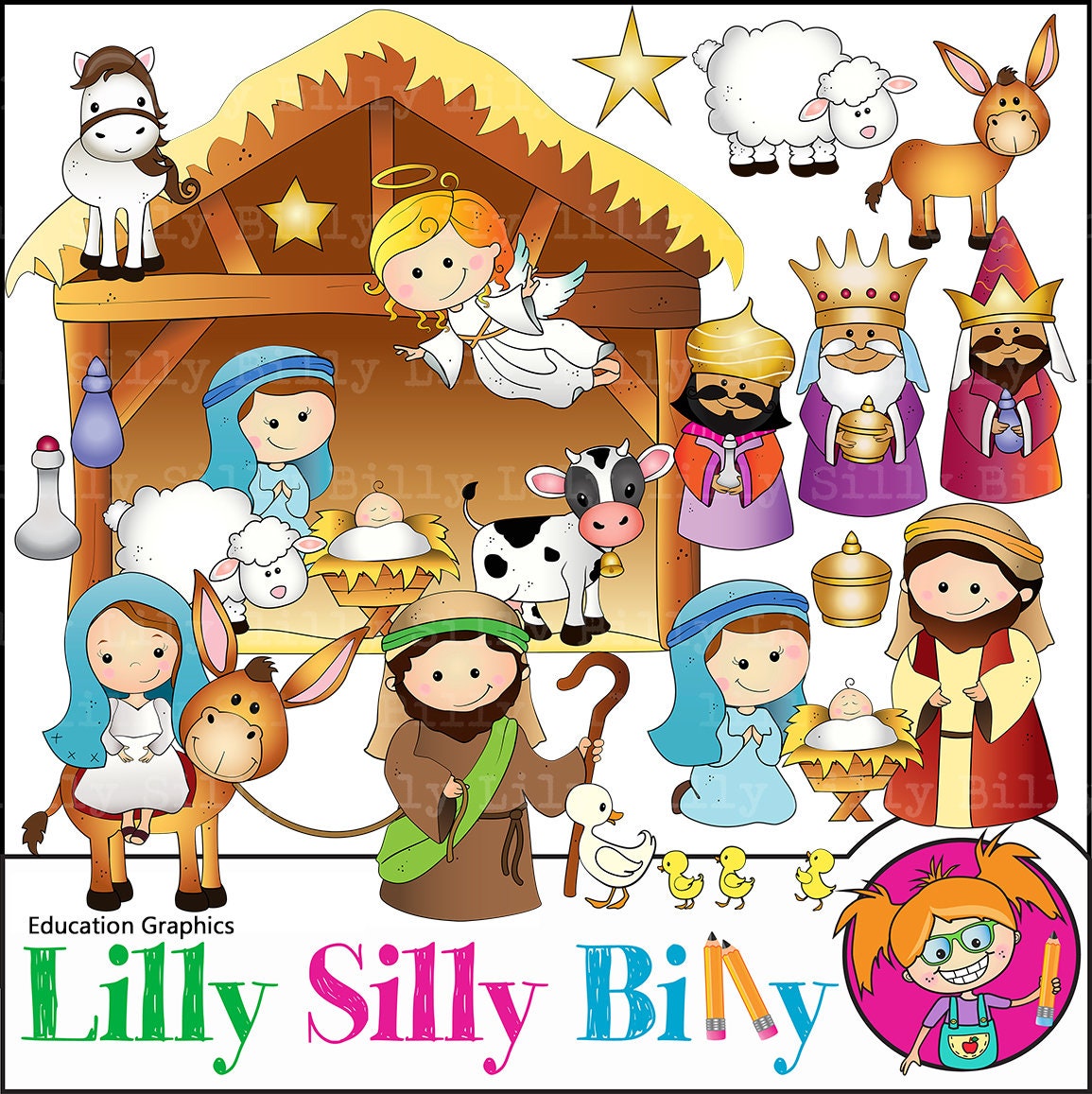 Nativity PLUS Santa - 84 Full Color and BLACK and WHITE Clipart Images ...