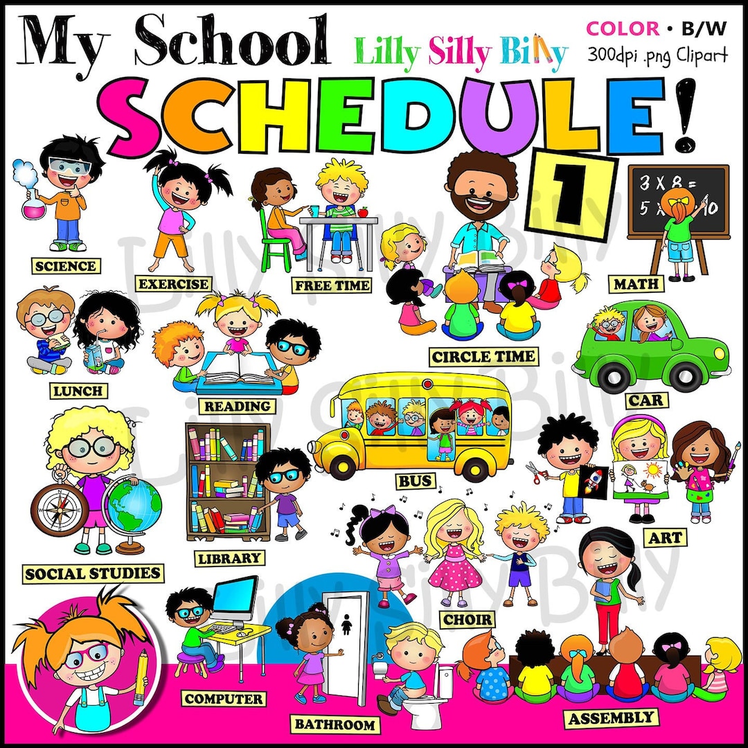 My School Schedule 1. BLACK and WHITE and COLOR Education Clipart of ...