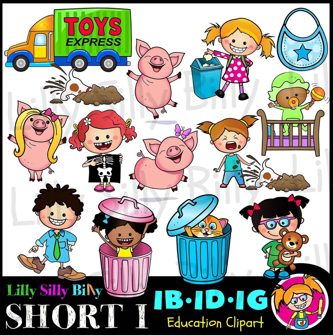 CVC - Short I Vowel MINI SET 3 (ib, Id, Ig) - B/W & Color Clipart ...