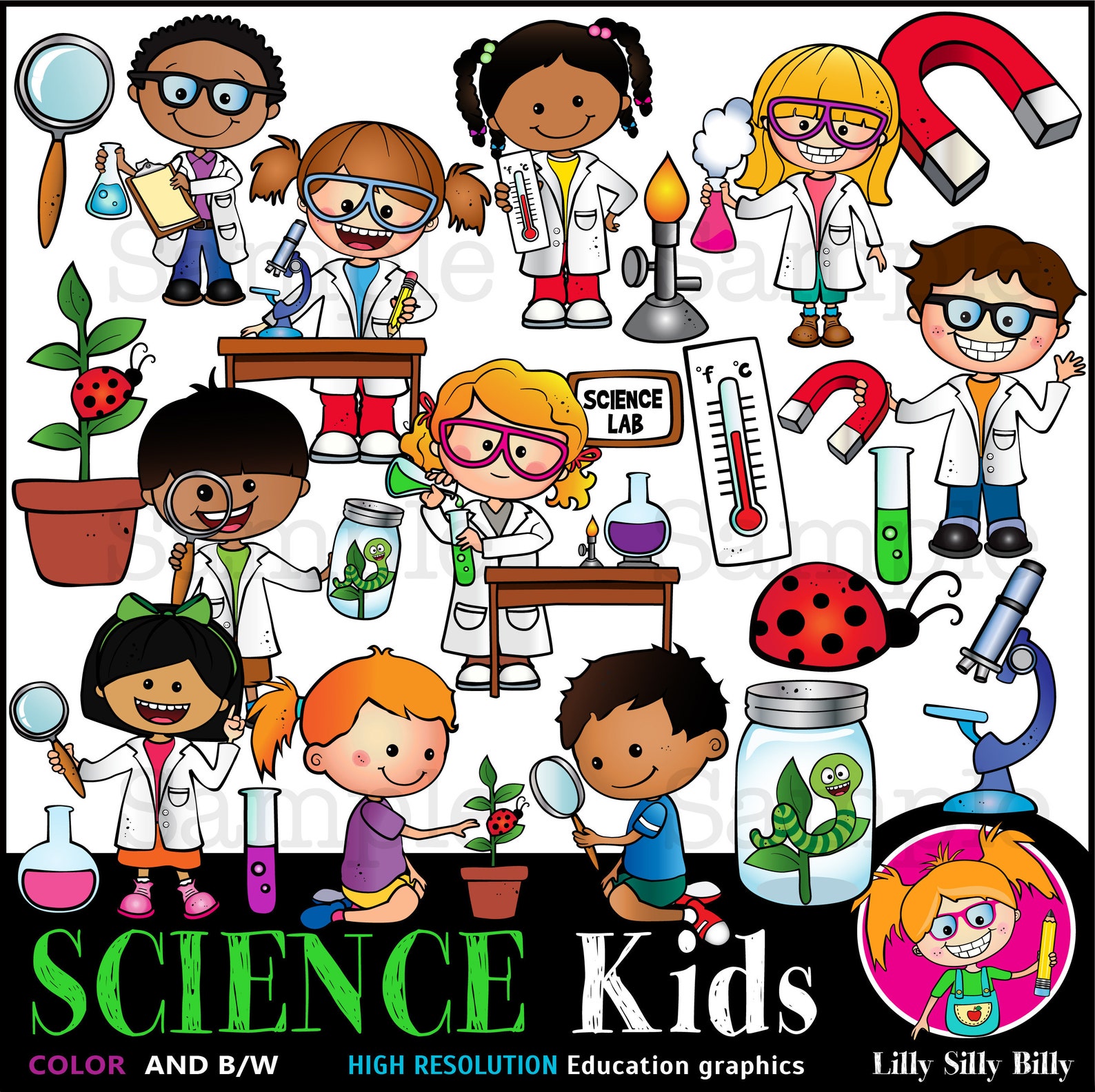 Science Kids, Clipart of Kids Learning Science, Cute Clipart for ...