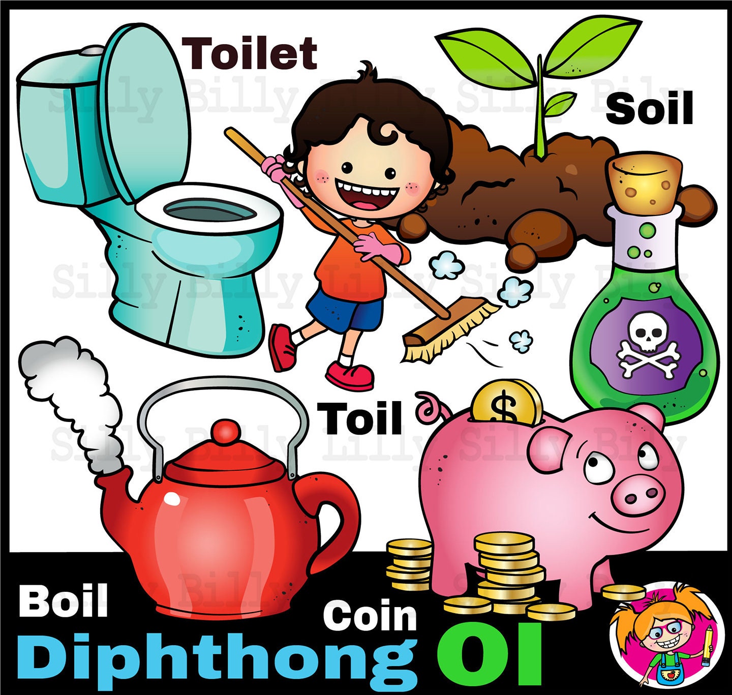 Diphthong BUNDLE. Phonics Illustrated Words Clipart in | Etsy
