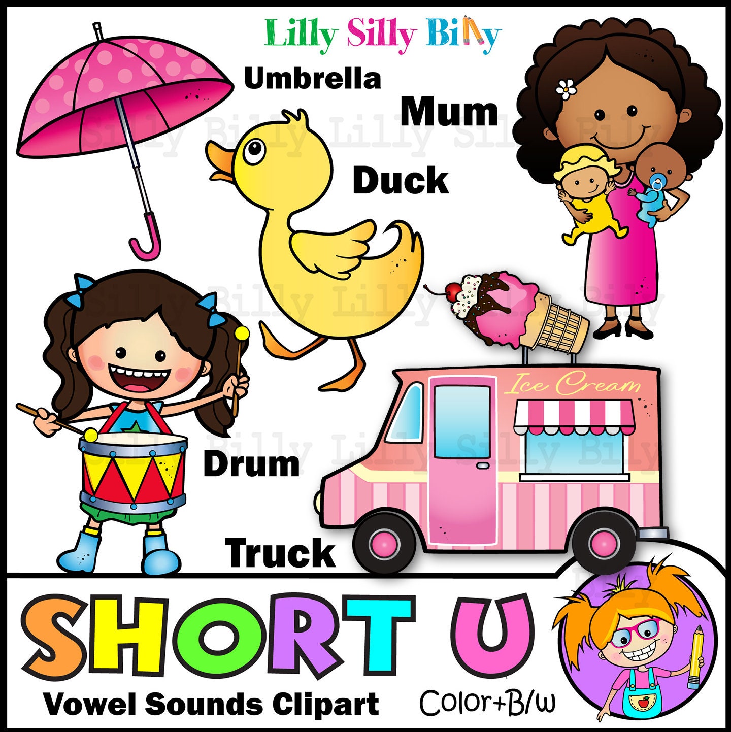 Phonics 50 Image SHORT VOWELS BUNDLE B/W & Color Clipart. - Etsy Australia