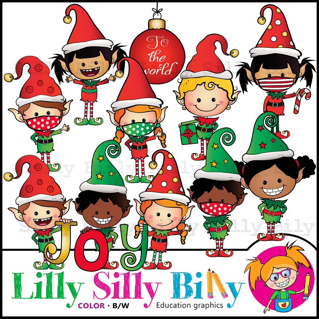 Christmas Cheeky Elves - BLACK and WHITE/ and Full Color BUNDLE ...