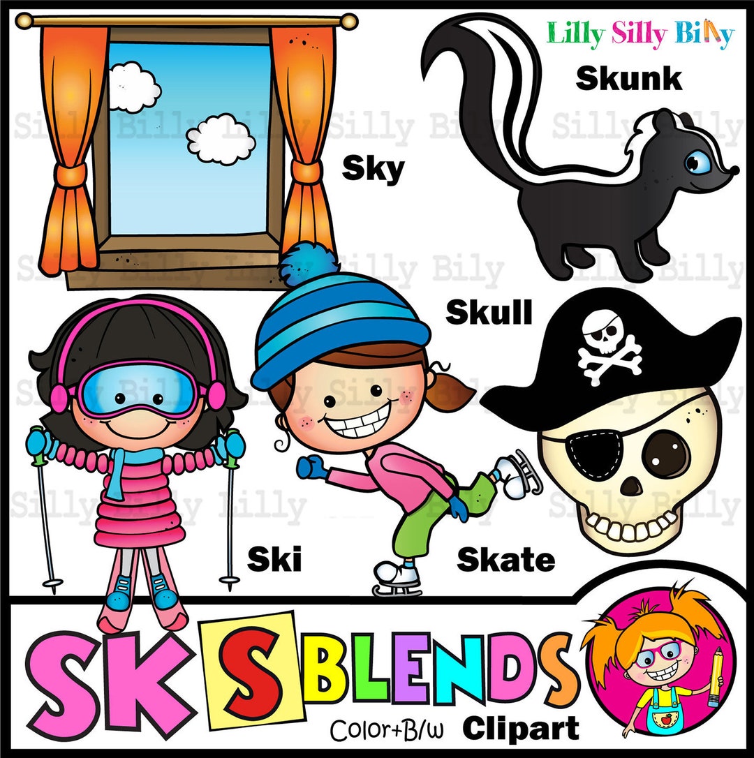 S Blends (sk), Black and White and Color Clipart. Word Illustrations ...
