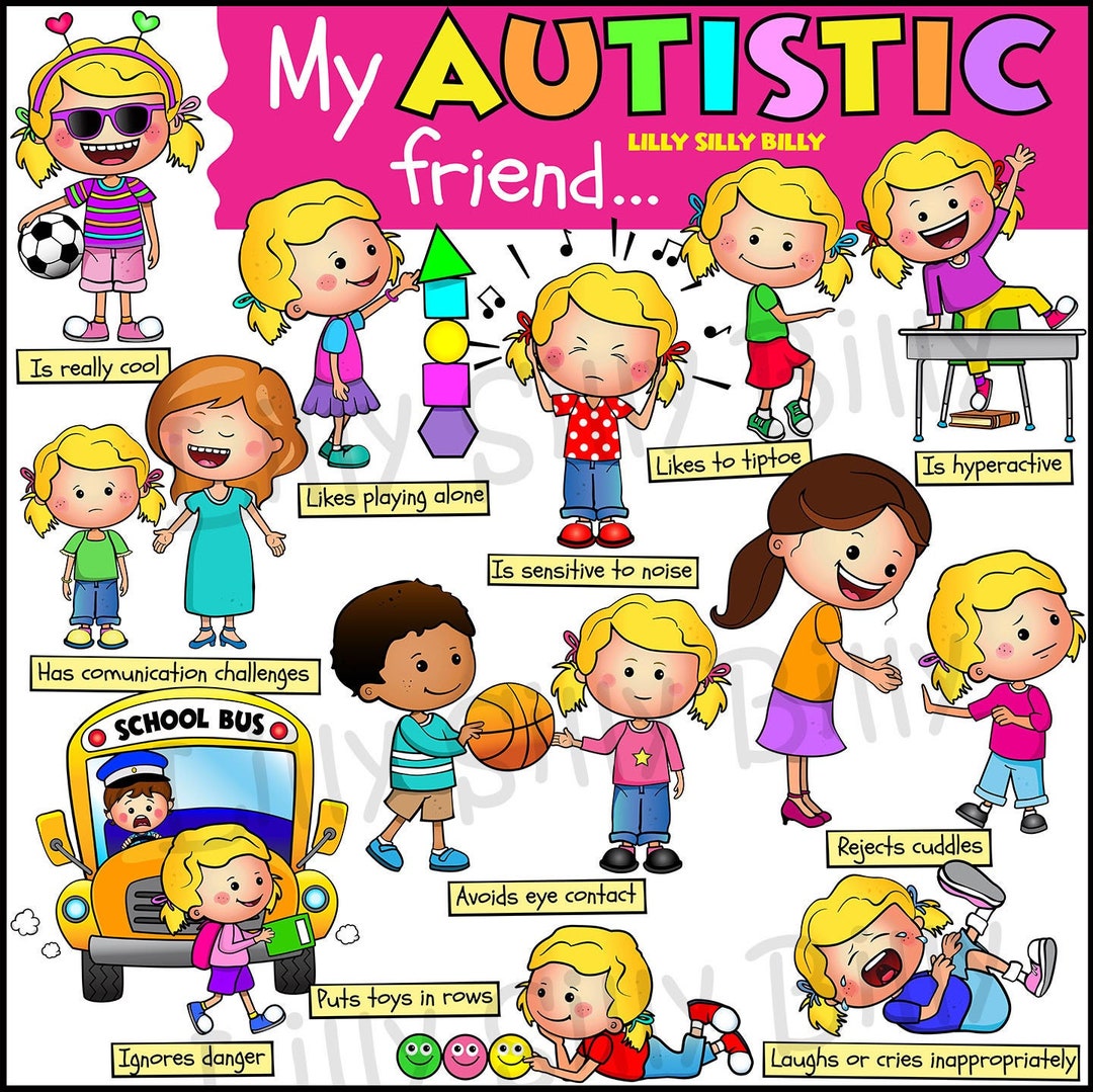 My Autistic Friend GIRL PACK- Autism Awareness Clipart in Black & White ...