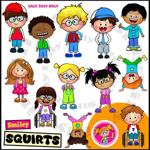 Smiley Squirts. Clipart Kids in Color & Black/white. Small Commercial ...