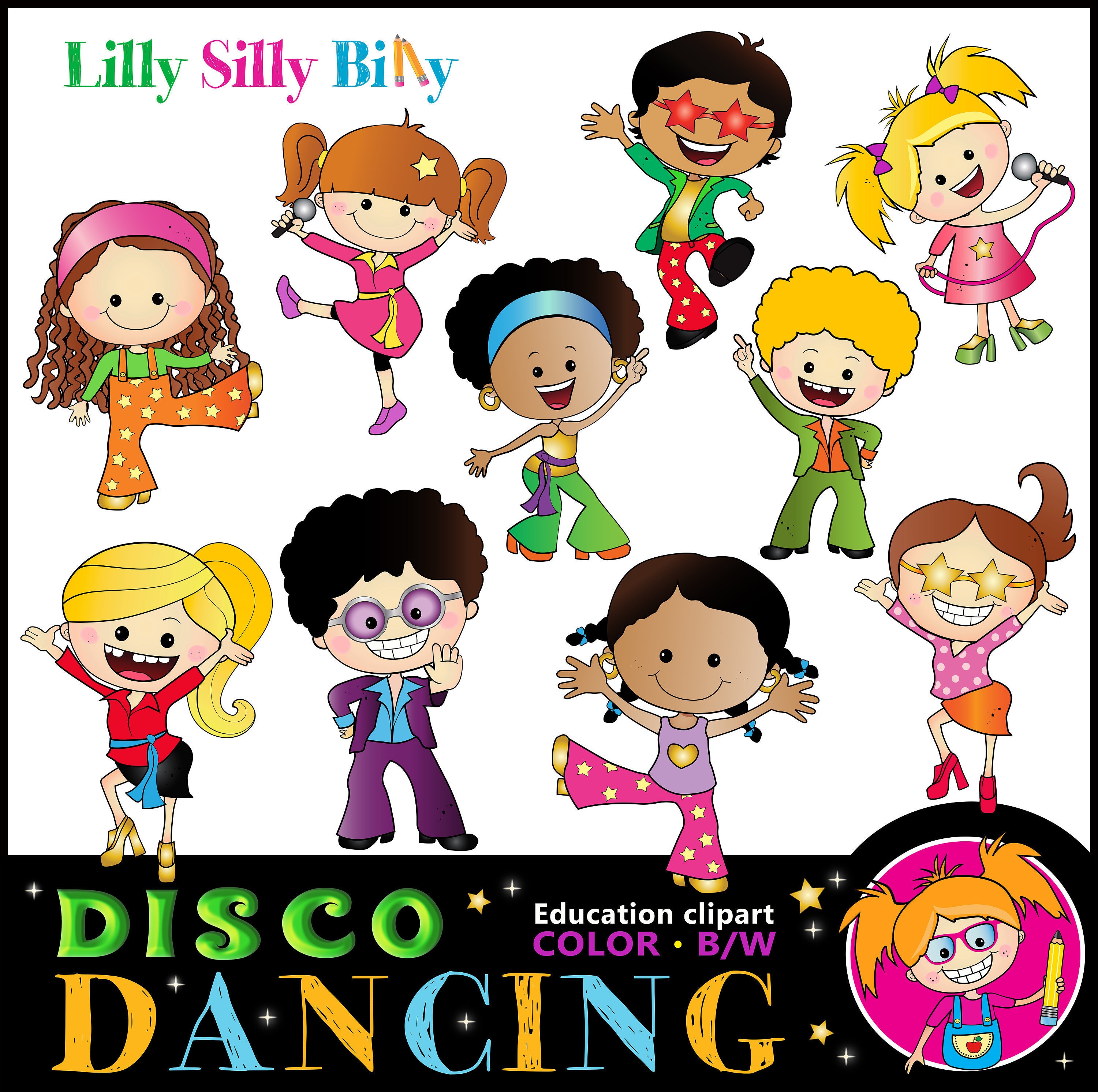 DISCO DANCING Cute, Funny Characters Disco Dancing, Lilly Silly Billy ...