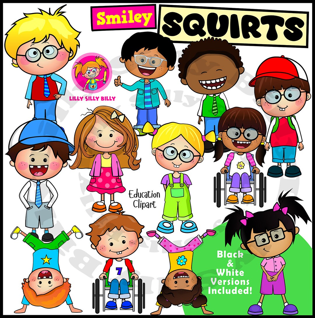 Smiley Squirts. Clipart Kids in Color & Black/white. Small Commercial ...