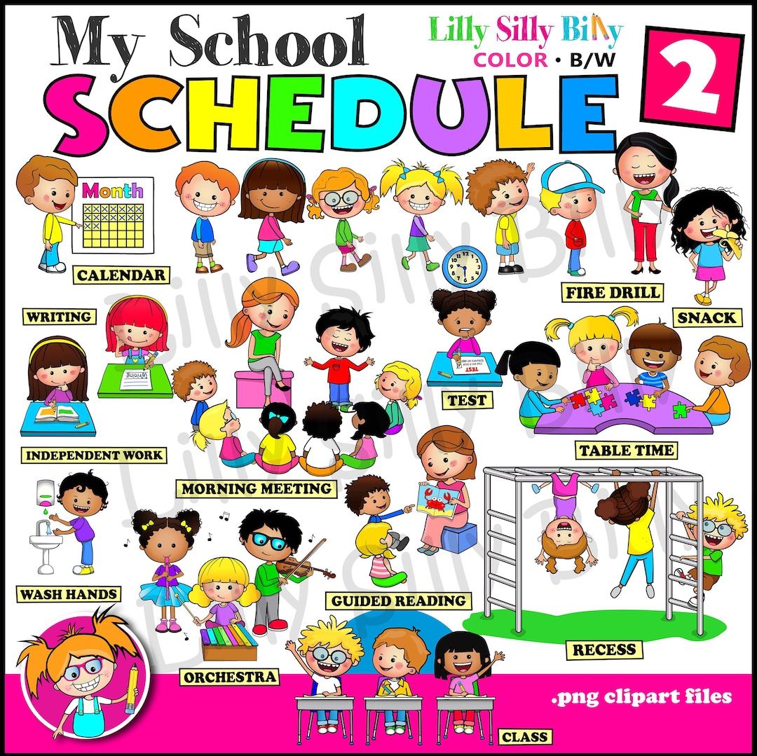 My School Schedule 2. BLACK and WHITE and COLOR Education Clipart of ...