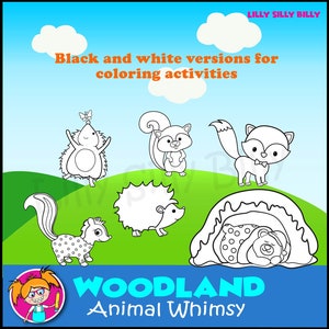 Woodland Animal Whimsy, Clipart. Black & White and Full Color Graphics ...