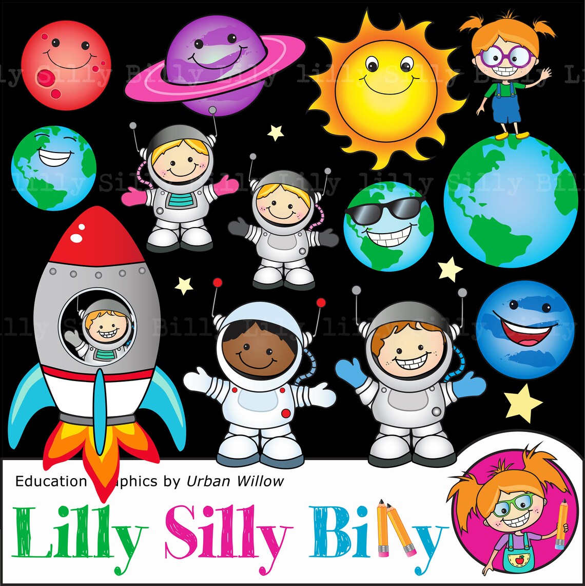 Space and Planets Clipart, Astronaut, Commercial Use Graphics, Cute ...